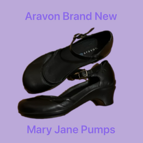 Aravon | Shoes | Black Leather 75 Aravon Mary Jane Flats Nwob | Poshmark